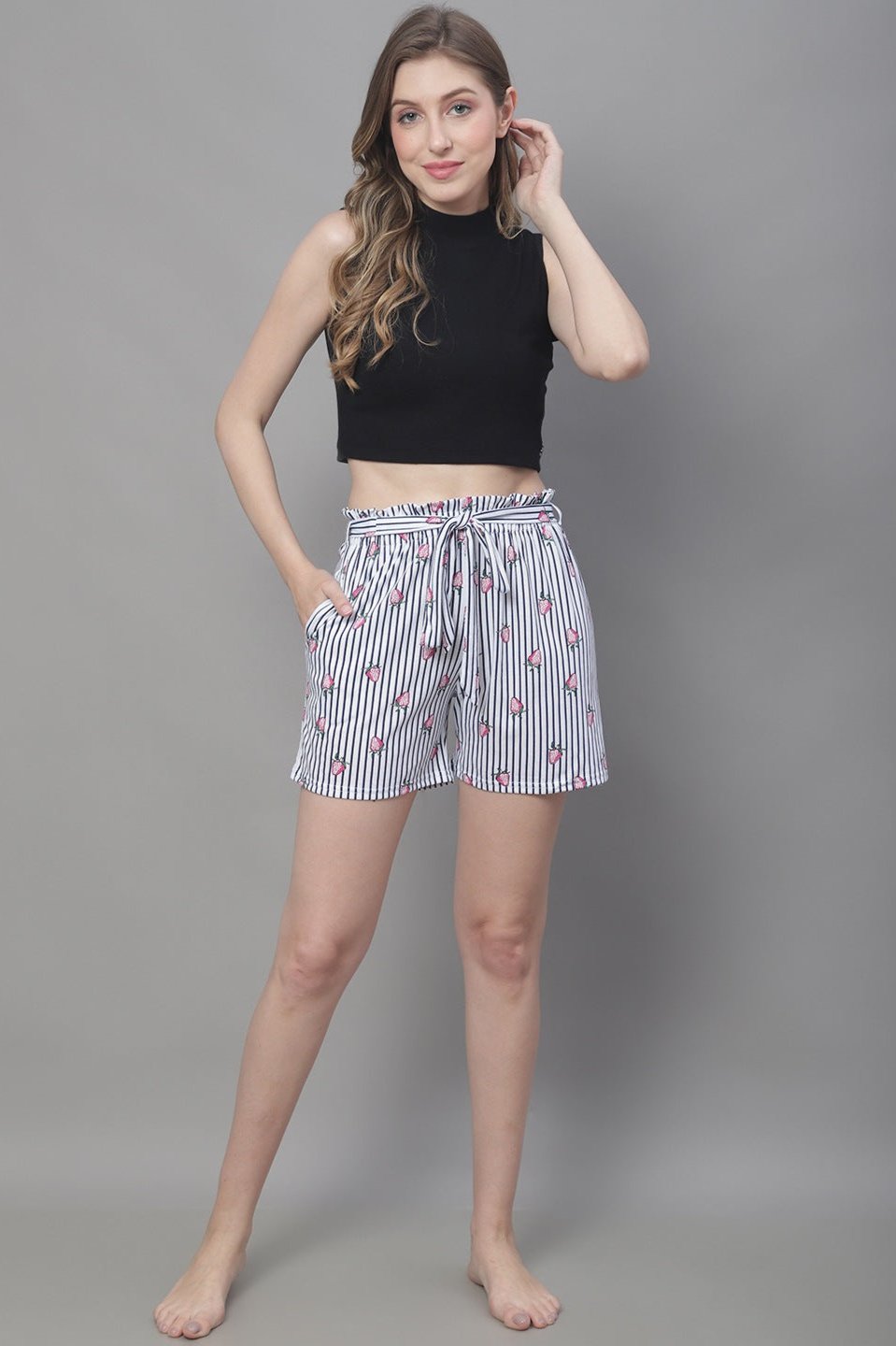 White Color Abstract Printed Rayon Shorts For Woman